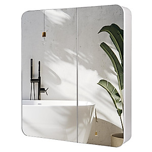 Avidanza 23.5" x 27.5" Medicine Cabinets for Bathroom with Mirror Surface Wall-Mounted Stainless Steel Framed Beveled Mirror, Double Door Metal Bathroom Vanity Mirror with Storage Cabinet 3 Tiers