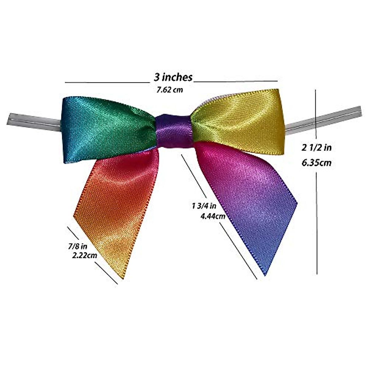 Liitos Twist Tie Bows 100 Pack Rainbow Colors, mix color Red, Orange, Pink, Blue, Green, Purple, Yellow, PreTied Bows for Treat Bags or Wrapping Any of Your Ideas, Amazing for Wrapping Candy and Gifts