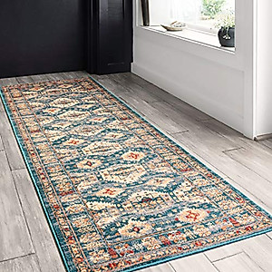 Loloi II Isadora Collection Distressed Persian Area Rug, 2'-0" x 3'-0", Lagoon/Multi