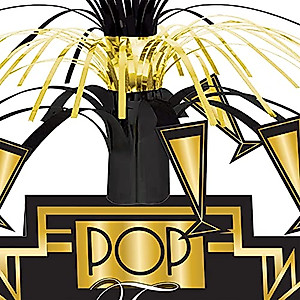 Beistle 2 Piece Roaring 20' Table Centerpiece Decoration 1920’s Champagne Pop Gatsby Theme Party Supplies, 13", Black/Gold/White