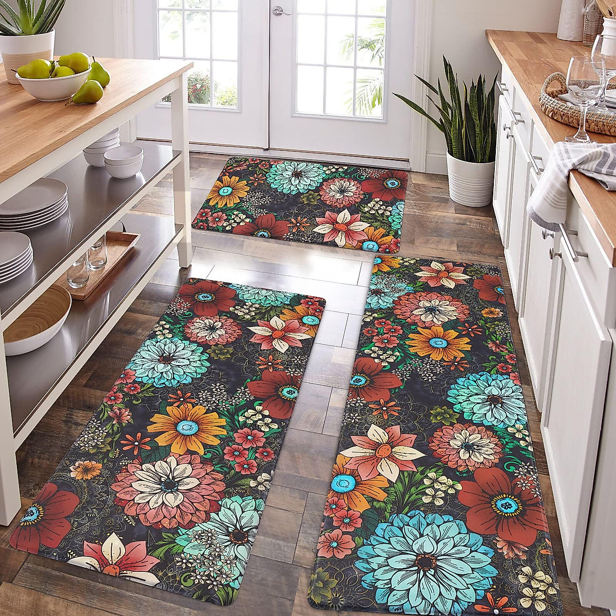 ASPMIZ 3 Pieces Kitchen Mats for Floor, Cushioned Anti-Fatigue Kitchen Rugs Non Slip Memory Foam Kitchen Mats and Rugs Waterproof Kitchen Floor Comfort Mats 18'' x 30'' + 18'' x 48'' + 18'' x 60''