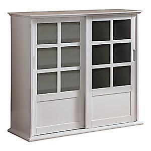 Kings Brand Furniture Holmes White Wood Curio Cabinet with Glass Sliding Doors