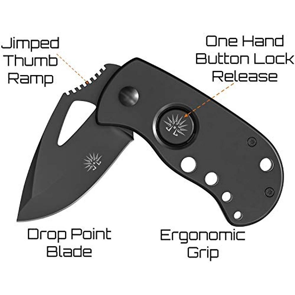 Off-Grid Knives - FAT BOY BLACKOUT Pocket Tank Manual Folding Utility Knife - Compact EDC, Razor Sharp Japanese AUS8 Steel, Deep Carry Clip, Safe Button Lock Release (Blackout)