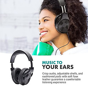 Movo MH-100 Hi-Fi Studio Headphones with Microphone - Wired Over Ear Headphones for Gaming and Music with 3.5mm and 6.35mm Input - Comfortable Headphones with Mic - Perfect Podcast Headphones for PC
