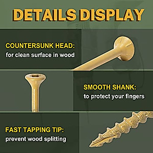 LIONMAX Deck Screws 2 Inch, Wood Screws #8 x 2, 200 PCS, Rust Resistant, Exterior Epoxy Coated, Outdoor Decking Screws, Torx/Star Drive Head Screw, T25 Star Bit Included, Tan