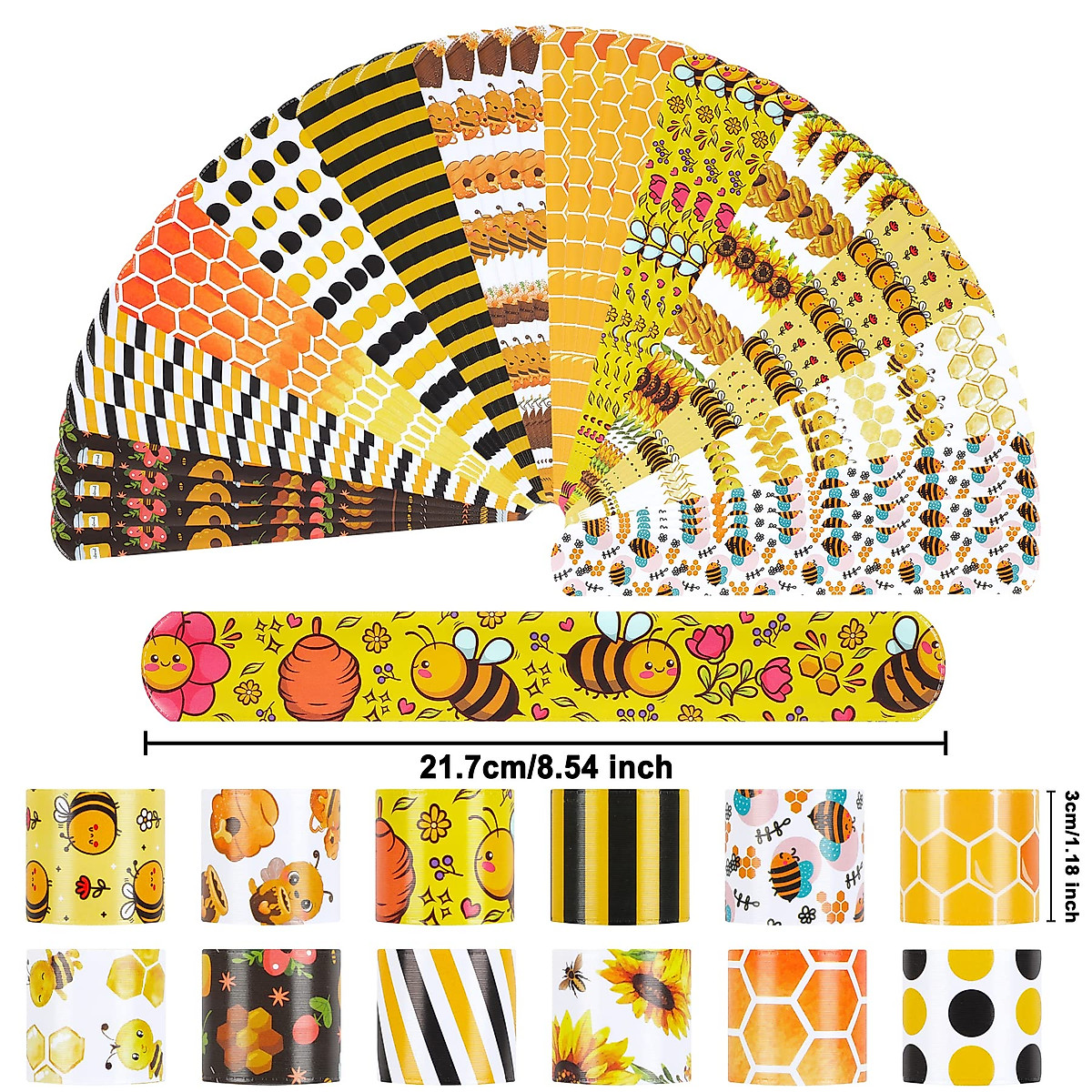 Bee Party Favors 48 PCS Bee Slap Bracelets Honeycomb Wristbands for Kids Boys Girls Bee Theme Birthday Party School Classroom Rewards Baby Shower Party Supplies