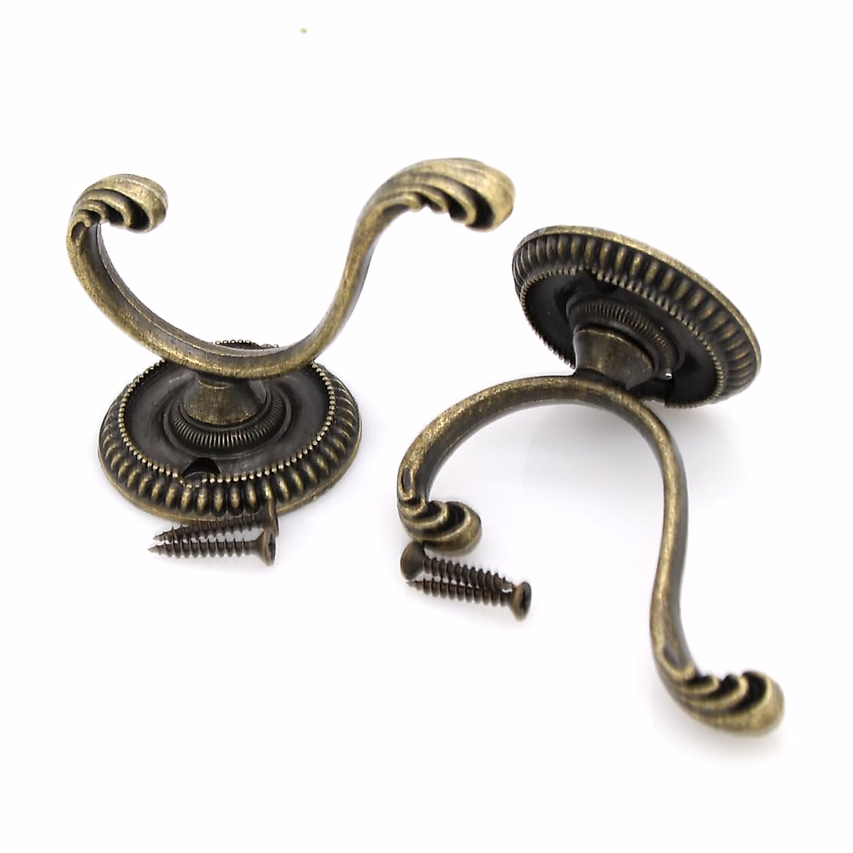 LXZ 4 PCs Antique Brass Wall Mounted Hooks - Wall Hooks - Hat Hangers Robe Hooks, Height 2.9-in (7.3 cm)