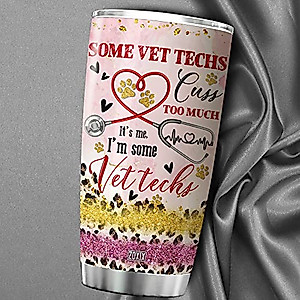 ZOXIX Vet Tech Cups Tumbler Glitter Leopard Stethoscope Medical Veterinarian Coffee Mug With Lid 20oz Stainless Steel Cup Cute Veterinary School Graduation Gifts For Girls