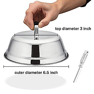 6.5In Cheese Melting Dome, HaSteeL Stainless Steel Small Round Basting Steaming Cover, Heavy Duty Griddle Grill Accessories for Kitchen Cooking Flat Top BBQ Indoor & Outdoor, Dishwasher Safe - 4 Packs