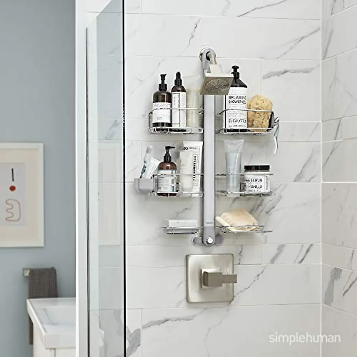 simplehuman Adjustable and Extendable Shower Caddy XL, Stainless Steel and Anodized Aluminum