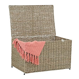 Household Essentials ML-5665 Decorative Wicker Chest with Lid for Storage and Organization | Large | Light Brown