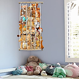 CIDKDIC Large Capacity Stuffed Animal Storage Hammock, Corner Plushie Net Toy Organizers, Length Adjustable Wall Hanging Plush Hammock Kids Organizer for Nursery Kid’s Play Room Bedroom