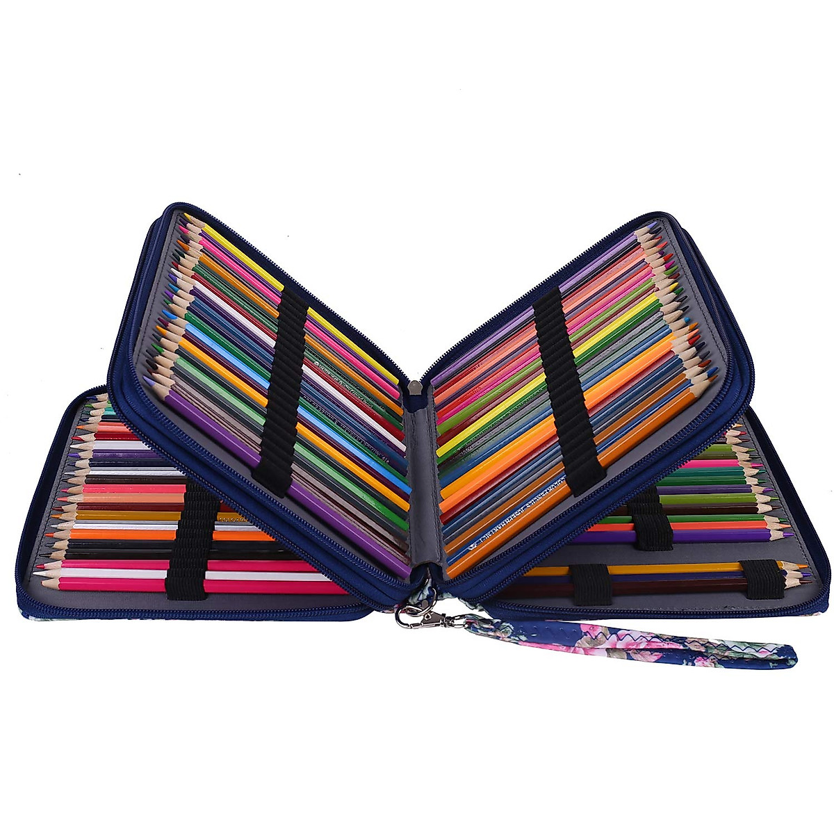 Shulaner 120 Slots Colored Pencil Case with Zipper Closure Large Capacity Blue Rose Oxford Pen Organizer Flower Pencil Holder