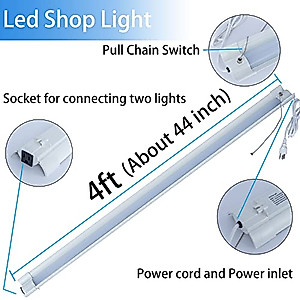 8 Pack 4FT 48W LED Shop Light for Workshop Garage,LED Ceiling Light, Plug in Linkable Utility Light Fixtures,5000K Cool White, 5280 LM, Frosted Lens, Pull Chain (ON/Off), Hanging/Mounted 120V