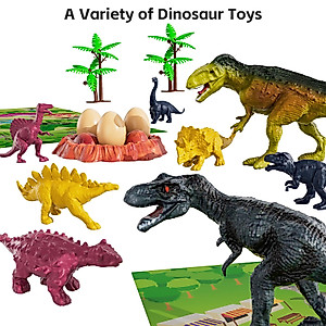 TEMI Dinosaur Truck Toys for Kids 3-5 Years, Tyrannosaurus Transport Car Carrier Truck with 8 Dinosaur Figures, Activity Play Mat, Dinosaur Eggs, Trees, Capture Jurassic Play Set for Boys and Girls
