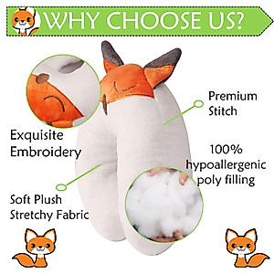 Little Grape Land Kids Travel Pillow 3-8 Y/O - Travel Essentials for Kids Road Trip,Soft Memory Foam Neck Pillows for Airplane,Car Seat,Traveling for Boys/Girls - Orange Fox