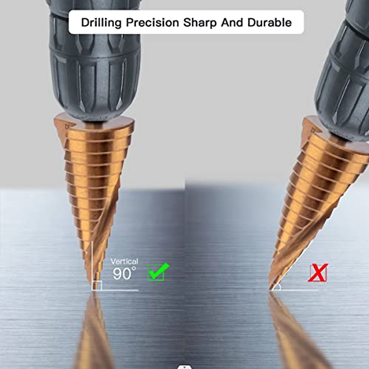 3Pcs HSS Step Drill Bit Set, 1/4" Hex Shank Spiral Groove High Speed Steel Titanium Coated Cone Hole Cutter Bit for Drilling Plate Aluminum Metal Wood Hole (4-12mm/4-20mm/4-32mm)