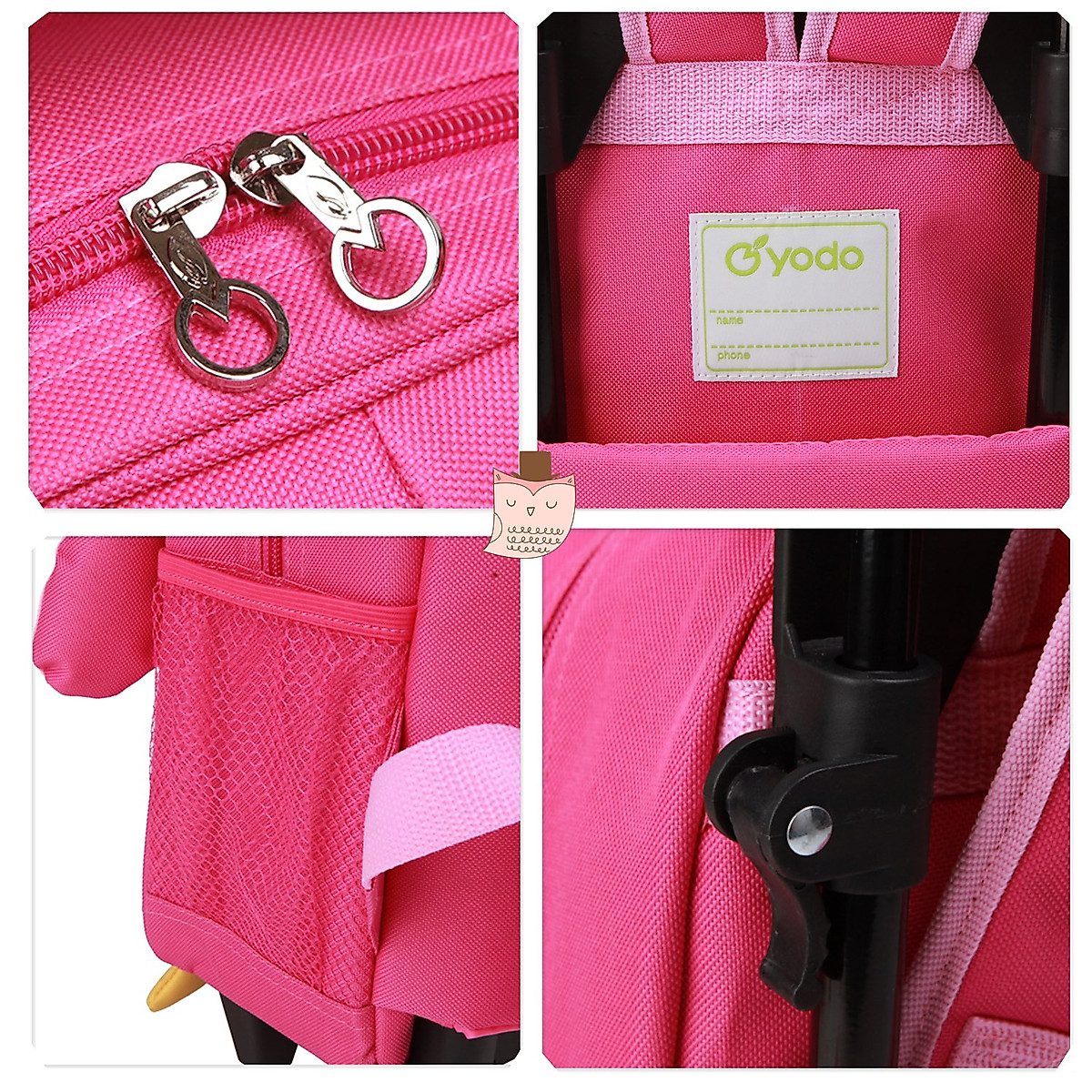 yodo Zoo 3-Way Kids Suitcase Luggage or Toddler Rolling Backpack with wheels, Medium Owl