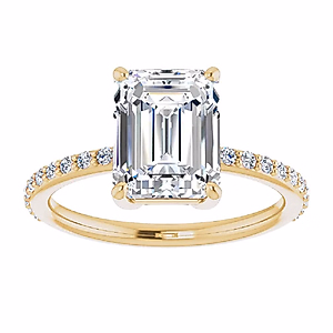 10K Solid Yellow Gold Handmade Engagement Rings 3.0 CT Emerald Cut Moissanite Diamond Solitaire Wedding/Bridal Rings Set for Women/Her Propose Ring (8), White