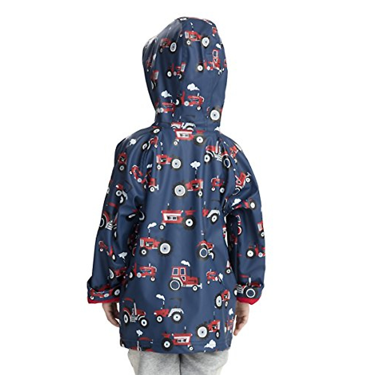 Hatley Boys' Little Button-Up Printed Rain Jacket, Red Farm Tractors, 4 Years