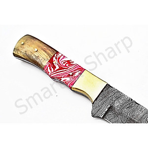 Smart & Sharp Custom Handmade Damascus Steel Hunting Knife/Skinning Knife AA-17236, 17237, 17238, 17239, 17240, 17241 and 17242 (Red & White Resin)
