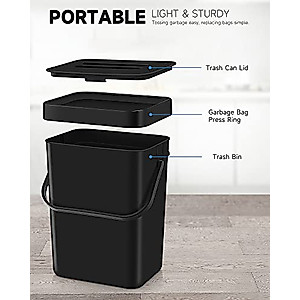 MONGTINGLU Countertop Compost Bin - 1.3 Gallons Hanging Small Trash Can with Lid for Kitchen Bathroom, Under Sink Kitchen Trash Can, Indoor Counter Compost Bucket with Lid, 5L(Black)