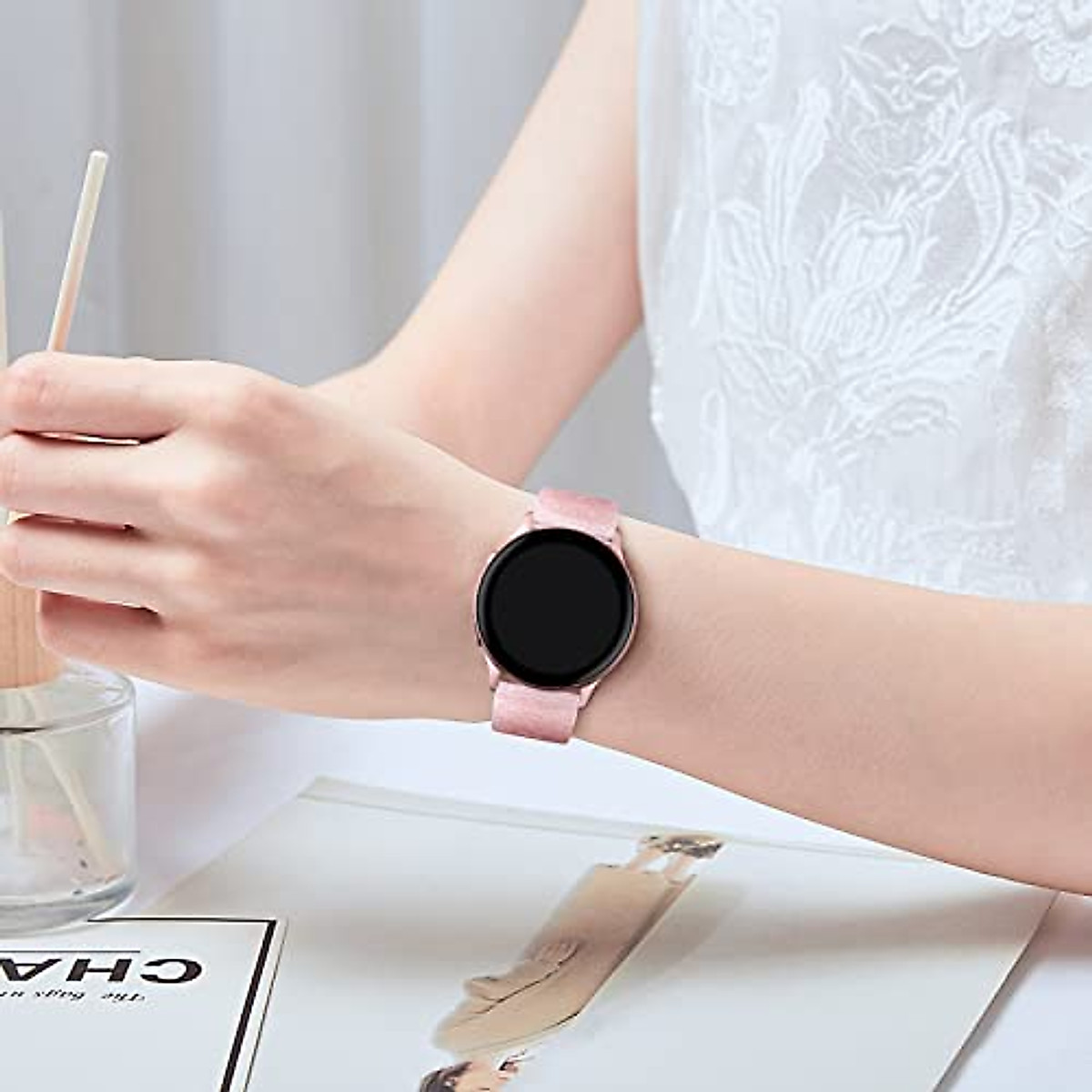 GEAK Silicone Watch Band for Samsung Galaxy Watch 4, 40mm-44mm, Shiny Glitter, Replacement Bands, Women's Pink