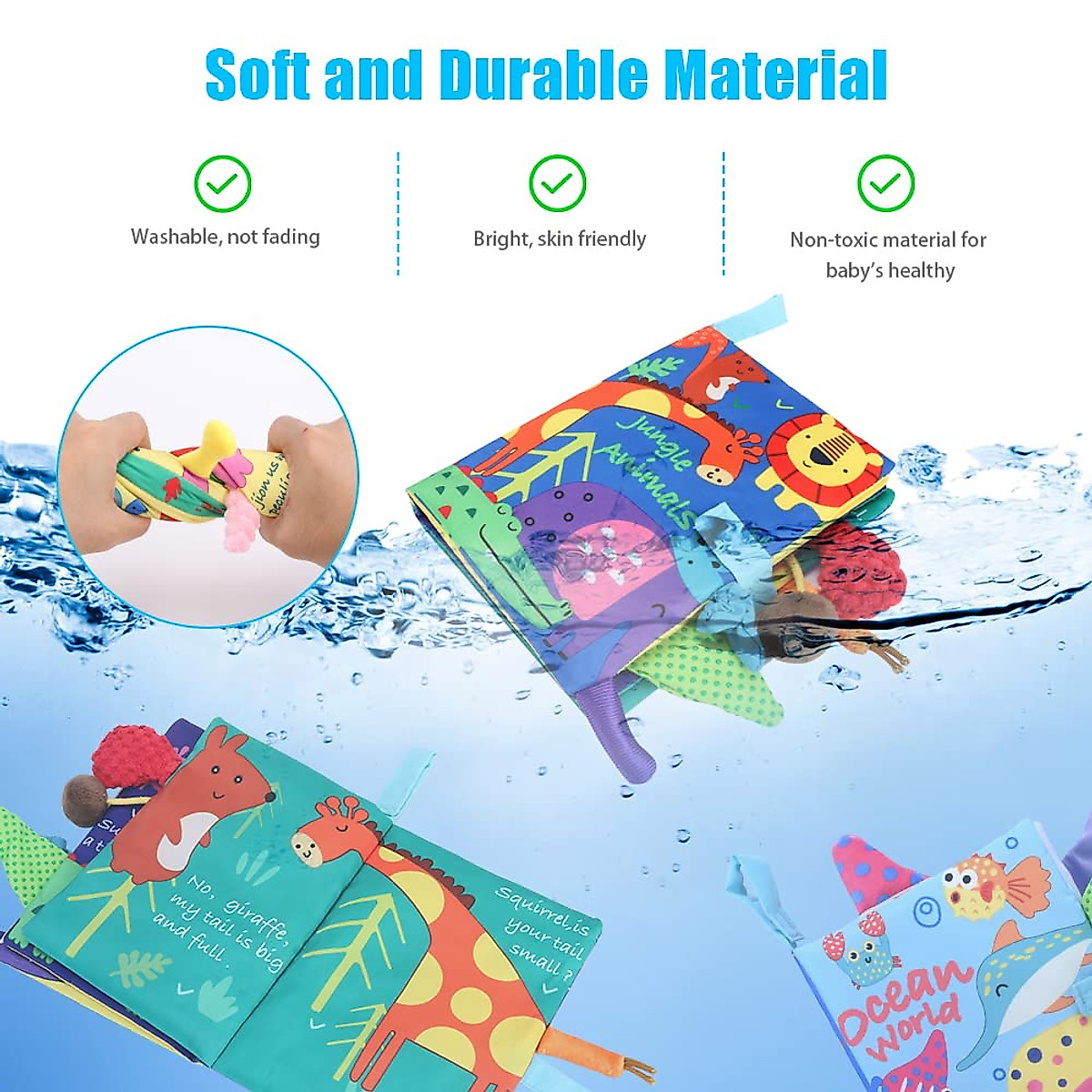 JIELISI Soft Baby Cloth Books, 3 PCS Nontoxic Fabric Soft Books for Babies Touch and Feel Crinkle Tail Books Baby Books Toys Infants & Toddler Early Development Interactive Toys, Boy Girl Unisex Gift