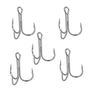 WEISHA Treble Overturned Hooks High Carbon Steel Fishing Hooks Lure Triple Hooks Barbed Hooks Round Bend Treble for Bass Fishing Tackle(Size 8 10pcs,Black)