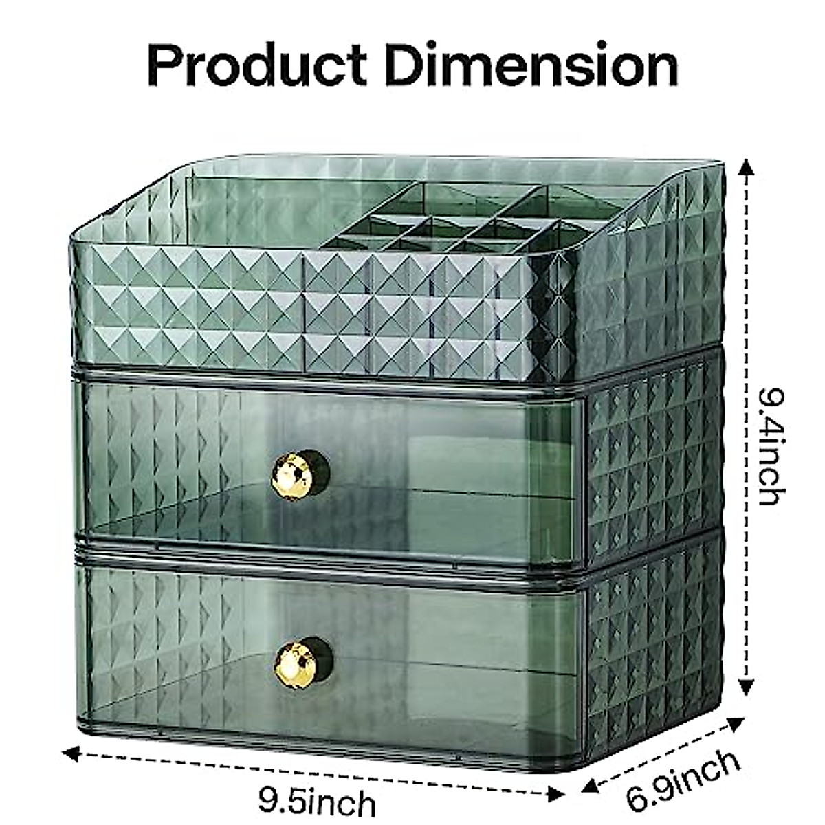 GORET Makeup Organizer for Vanity, Large Capacity Countertop Organizer with 2 Stackable Drawers for Cosmetics, Lipstick, Nail Polish, Jewelry, Makeup Brush, Ideal for Bedroom and Bathroom