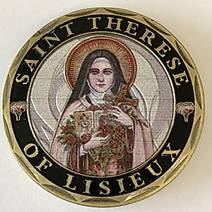 Aizics Mint St Therese of Lisieux Coin, Saint Therese The Little Flower Catholic Challenge Coin, Religious Coin Collectibles, Iron Plated 38mm x 2mm
