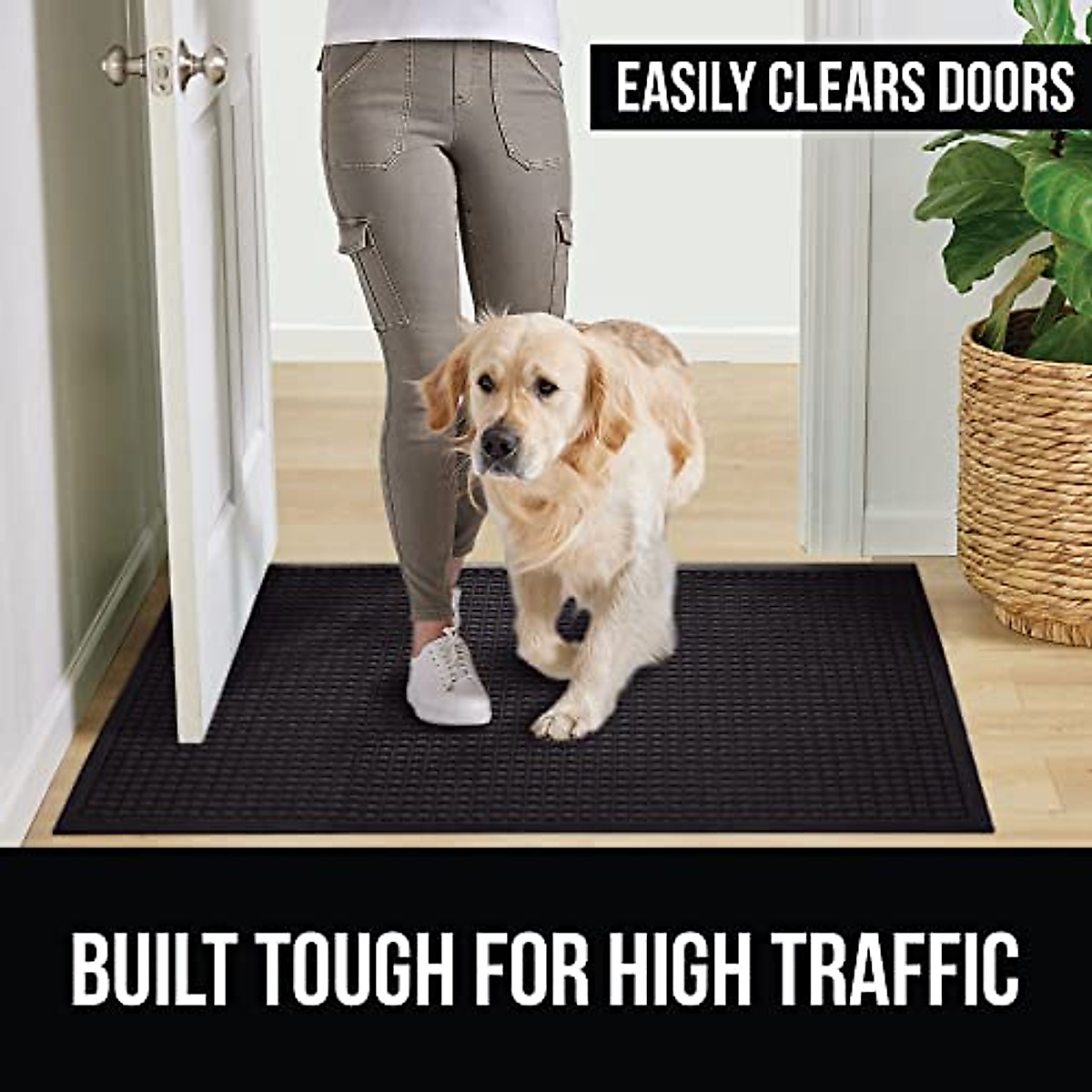 Gorilla Grip Ultra Absorbent Moisture Guard Doormat, Absorbs Up to 1.7 Cups of Water, Stain and Fade Resistant, Spiked Rubber Backing, All Weather Mats Capture Dirt, Indoor Outdoor, 29x17, Black