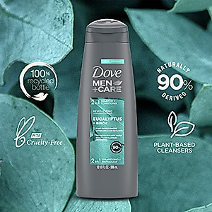 Dove Men+Care 2 in 1 Shampoo & Conditioner Eucalyptus & Birch 4 Count For Healthy-Looking Hair Naturally Derived Plant Based Cleansers 12 oz