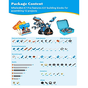 WhalesBot E7 Pro 12-in-1 STEM APP Coding Robot Kit, Scratch Programming for Kids, 637-Piece Educational Building Set with Interactive Books & APP 3D Model Guidance, Toy Gift for Boys & Girls Ages 8-12