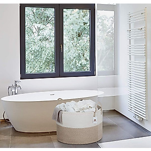 FENG@YE XXXL Extra Large 21.7 x 21.7 x 13.8 Inchs Natural Cotton Rope Basket Decorative Woven Basket Storage Baby Laundry Hamper with Handles for Baby and Kids Room Toy Bin Blanket Basket