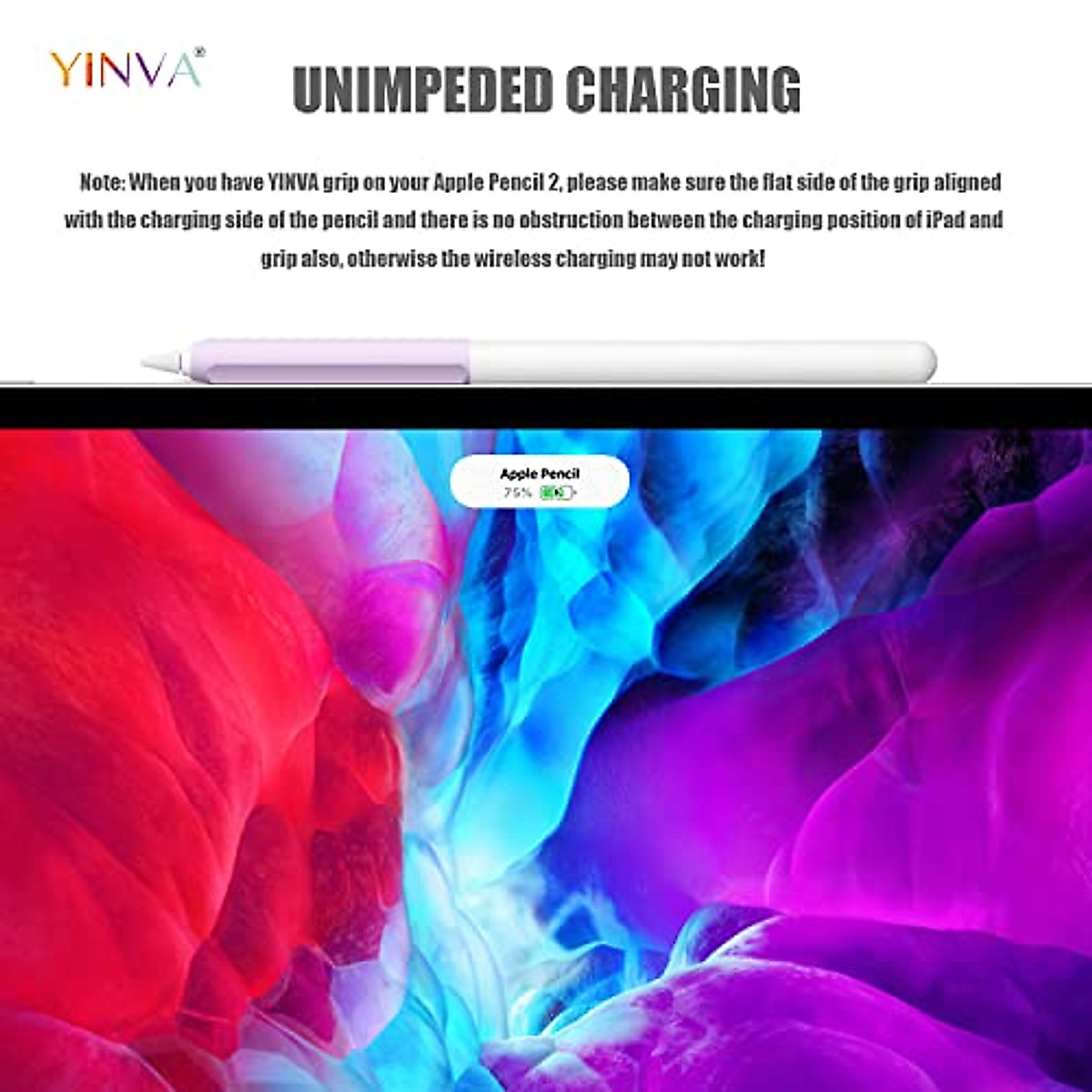 4 Pack Ergonomic Grips Designed for Apple Pencil 2nd Generation,YINVA Silicone Grip Sleeve for Apple Pencil 2 Gen Support Magnetic Charging (Pink, Purple,Blue,Black)