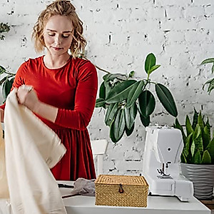 Woven Storage Basket Woven Wicker Storage Bins with Lid Seagrass Shelf Basket Rectangular Rattan Storage Basket Makeup Organizer Box for Toilet Paper Laundry Kids Snack Containers