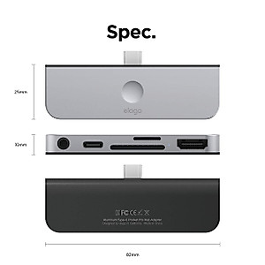 elago Aluminum Type-C Pocket Pro Hub Adapter for iPad/iPad Pro/Other USB-C Devices [4K HDMI, USB-C PD Charging, 3.5mm Audio Jack, SD and Micro SD Slot] (Silver)