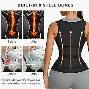 FeelinGirl 9 Steel Boned Waist Cincher Corset Body Training Girdle for Women Black Large