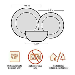 Amazon Basics Melamine Dinnerware Set, Service for 4, Traditional Blue and White - Set of 12