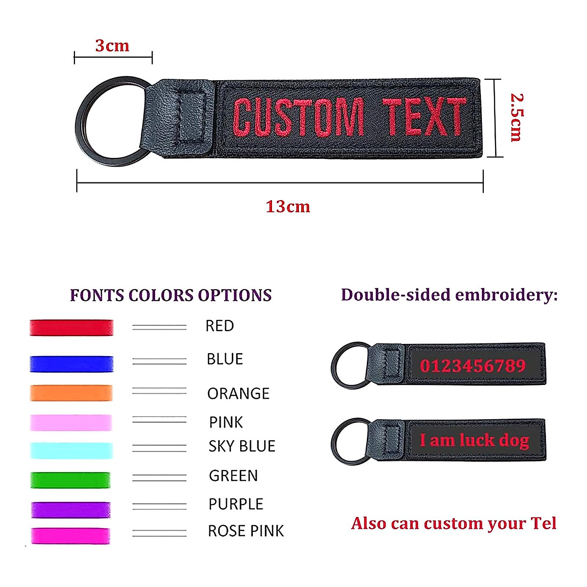 Personalized Keychain, Custom Embroidery Any Text Keychain, Key Ring Accessories suitable for Men's gift Motorcycle Car Scooter Black
