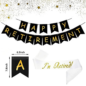 Retirement Party Decorations - Retirement Party Supplies with Happy Retirement Banner Latex Balloons Retired Sash Paper Pom Poms Hanging Swirls Foil Balloons for Women and Men (Black Gold)