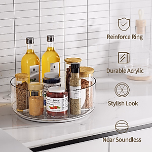 LAMU 3 Pack Lazy Suan Tunrntable Organizer for Cabinet Refrigerator 10''/10.6''/12'' with Raised Edge Rotating Spice Rack for Fridge Kitchen Pantry Organizers and Storage, Countertop, Bathroom, Clear