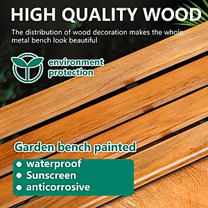 Ruesleag Garden Bench,32" Outdoor Patio Bench Metal and Wood Park Bench Porch Chair for Patio Yard Lawn (Bronze)