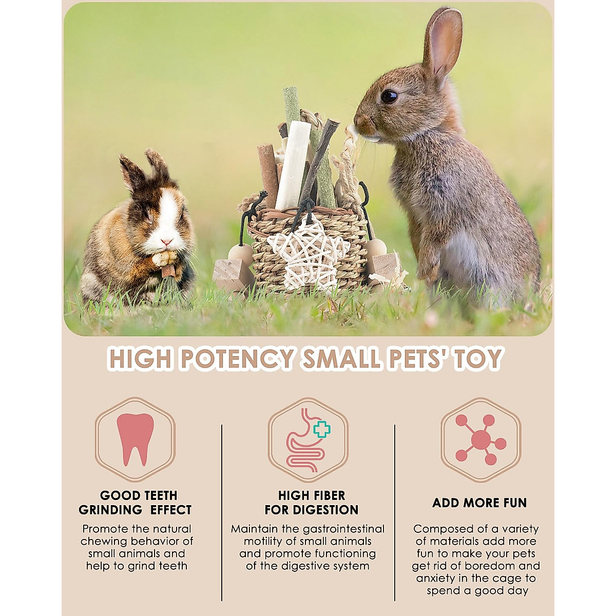 Bissap Bunny Chew Toys, Natural Seagrass Hanging Basket Chews Water Plant Woven Chinchillas Chewing Treats for Rabbits Guinea Pigs Chinchillas Hamsters Rats and Other Small Pets Teeth Grinding Toy