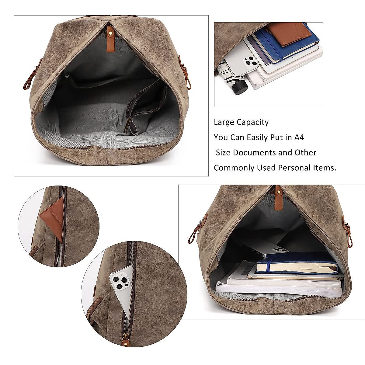 KL928 PU Leather Vintage Backpack – Large Casual Daypack Outdoor Travel Rucksack Hiking Backpacks for Men Women