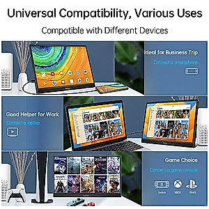 Akntzcs Portable Monitor, 14 Inch FHD 1080P USB-C Laptop Monitor HDMI Computer Display HDR Eye Care IPS Screen, External Travel Monitor for Laptop PC