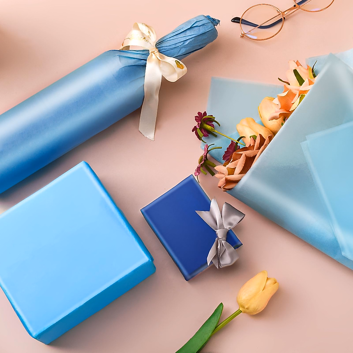 Hlonon 100 Sheets Blue Tissue Paper Bulk for Gift Bags, 20x12 Inches Tissue Paper Wrapping Paper Christmas Weddings Birthday Showers Arts Craft Party Favor Decoration