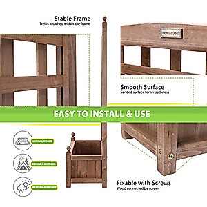 VIVOHOME Wood Planter Raised Bed with Trellis, 48 Inch Height Free-Standing Planter for Garden Yard