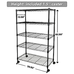 Simple Deluxe Heavy Duty 5-Shelf Shelving Unit 1250Lb Capacity, 29.92" D x 13.98" W x 62.99" H, 5 Tier, Black